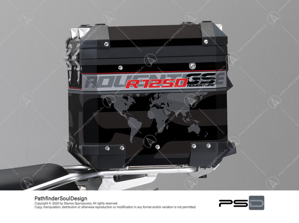 R1250GS ADVENTURE ICE GREY BMW ALUMINIUM TOP BOX "TRAVELLER" STICKERS ...