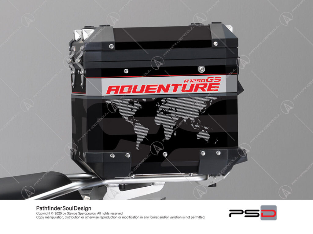 R1250GS ADVENTURE ICE GREY BMW ALUMINIUM TOP BOX "TRAVELLER" STICKERS ...