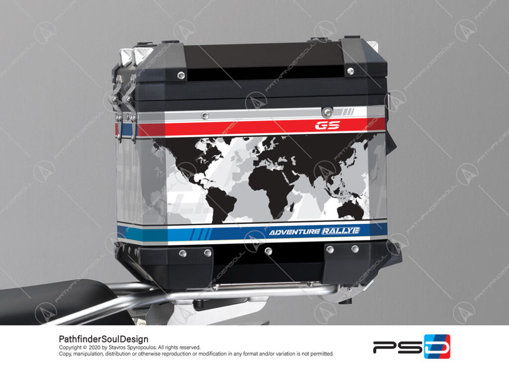 R1250GSA Style Rallye Aluminium Top Box "World Map" stickers