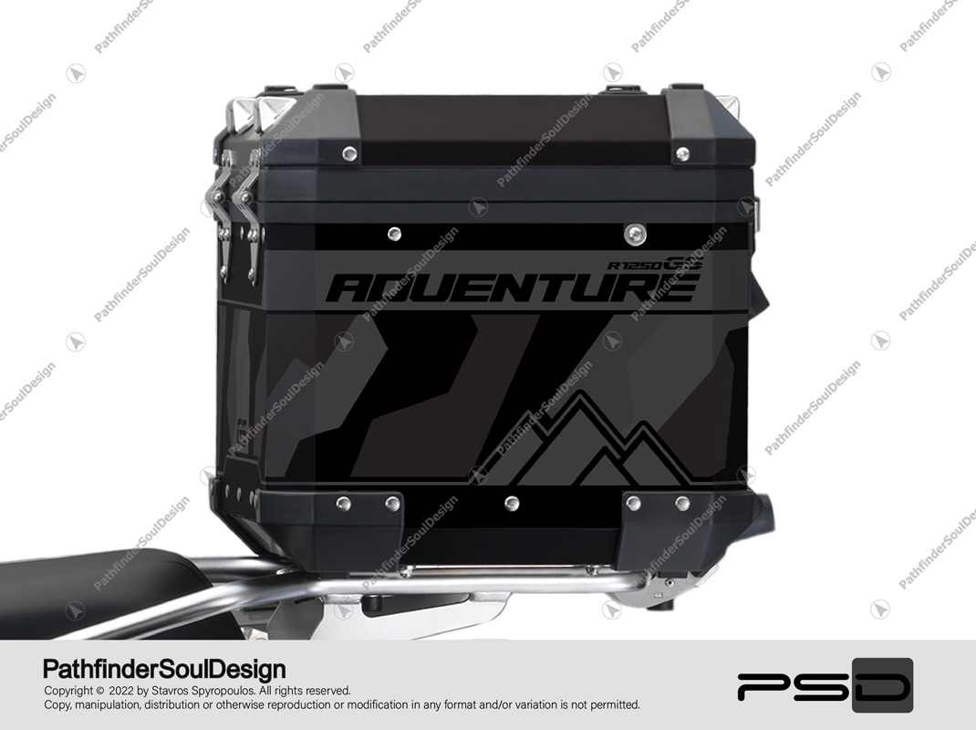 R1250GSA Triple Black Aluminium Top Box "RAW CAMO" stickers